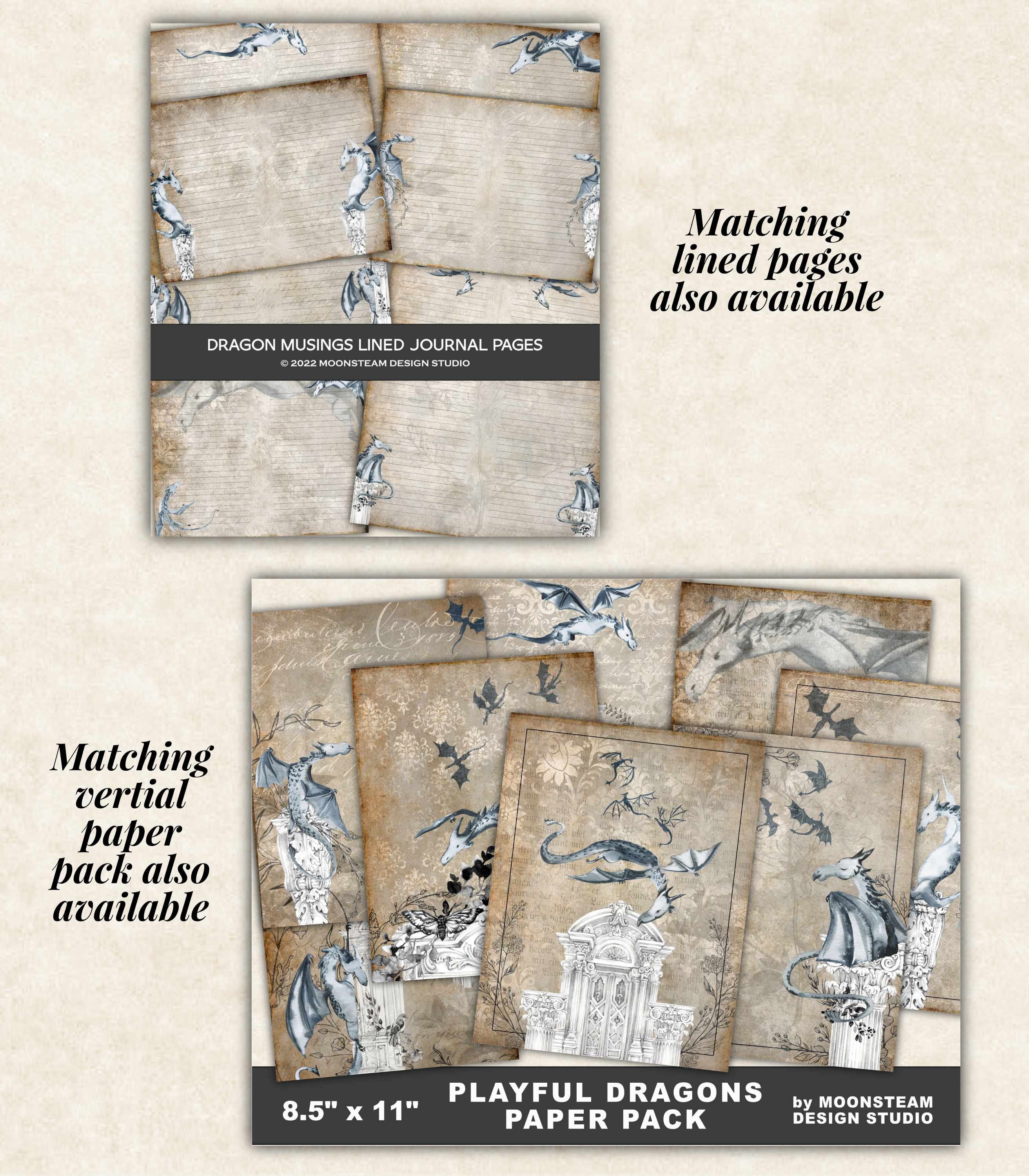 Playful Dragons Journal Pages, Digital Dragon Papers, Printable Dragon ...