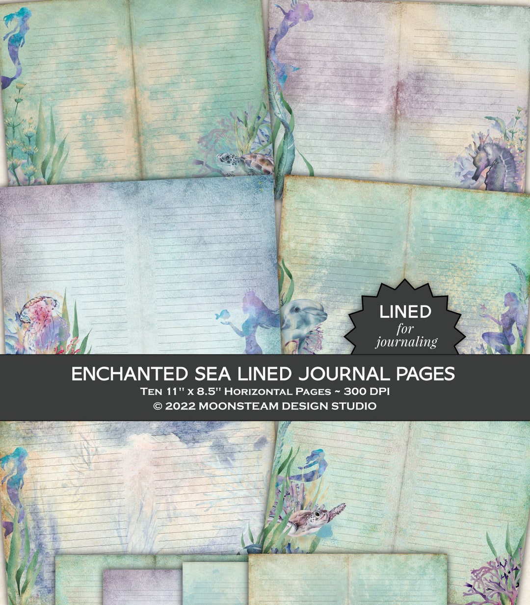 Enchanted Sea LINED Journal Pages, Mermaid Journal, Under the Sea ...