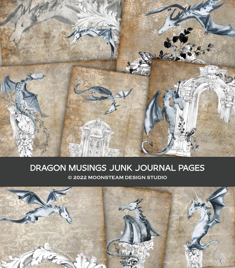 Playful Dragons Journal Pages Digital Dragon Papers - Etsy