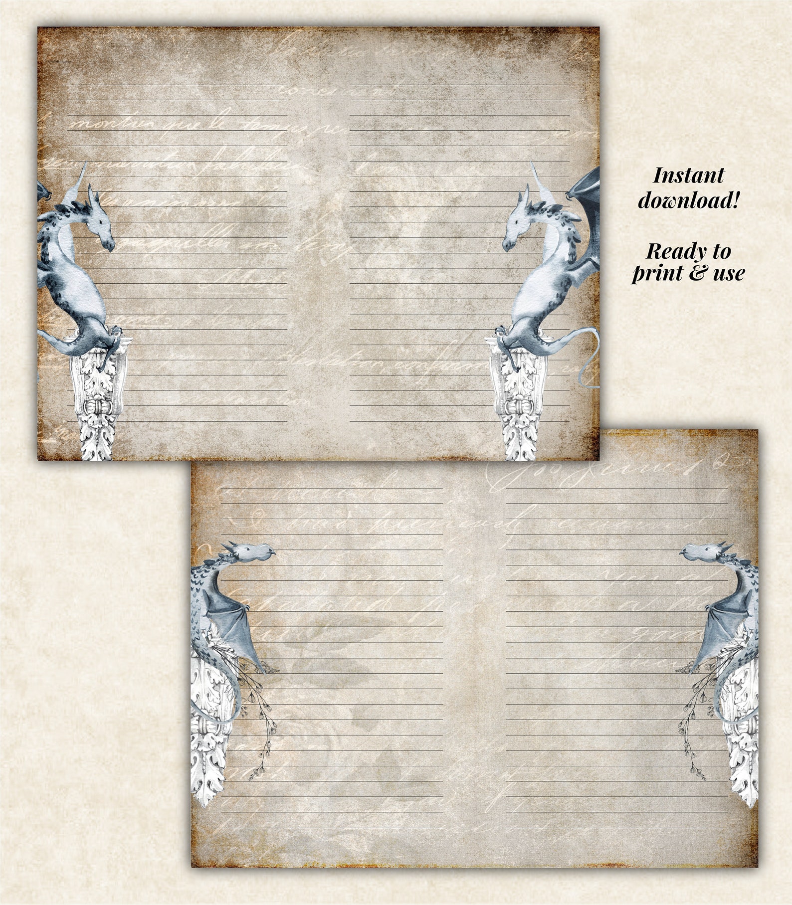 LINED Playful Dragons Journal Pages Fantastic Dragon Papers - Etsy