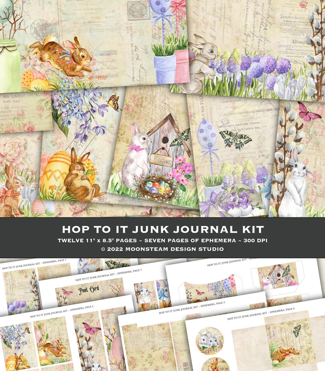 Easter Junk Journal Kit, Spring Junk Journal, Hop to It, Easter Bunny ...
