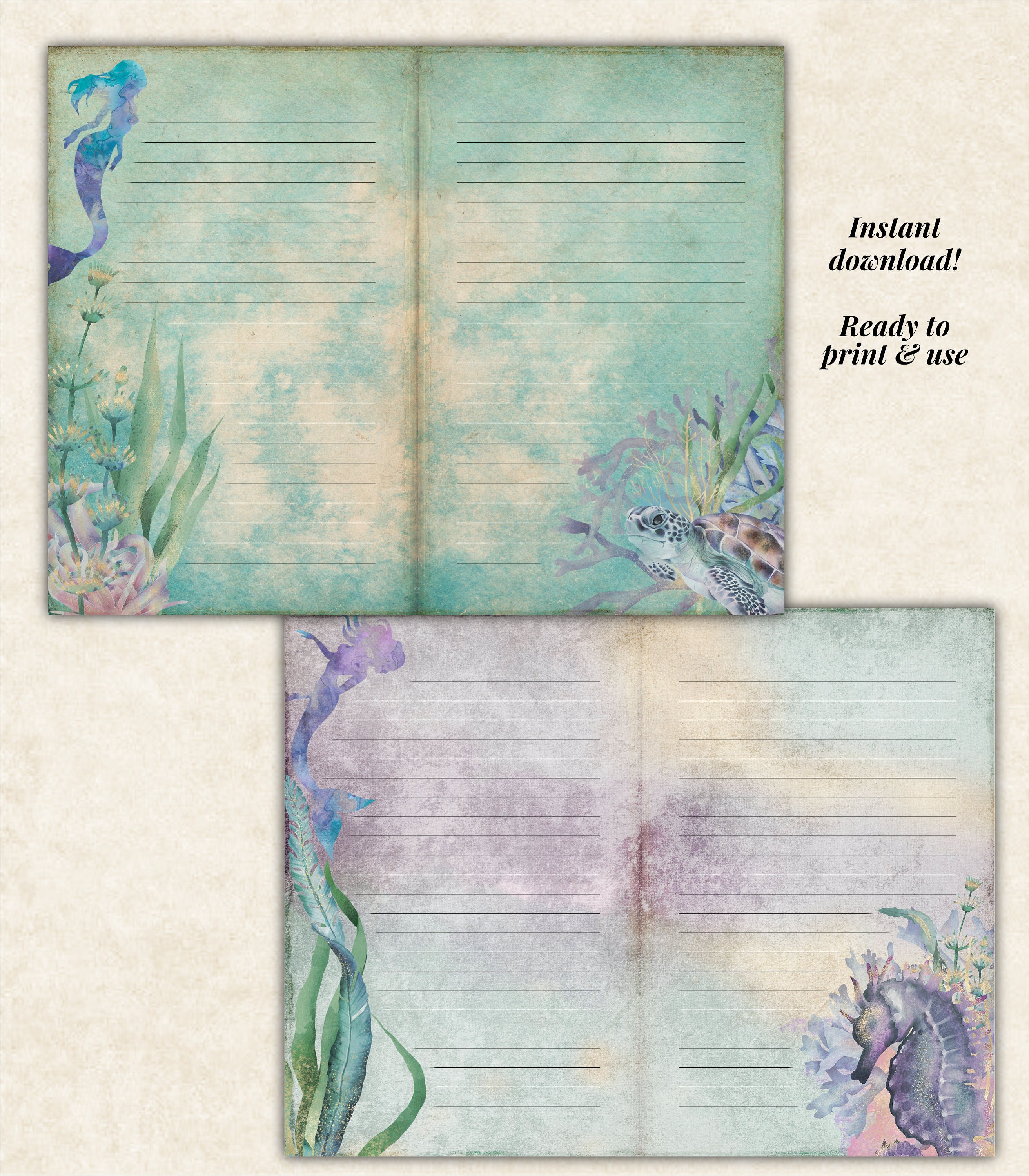 Enchanted Sea LINED Journal Pages, Mermaid Journal, Under the Sea ...