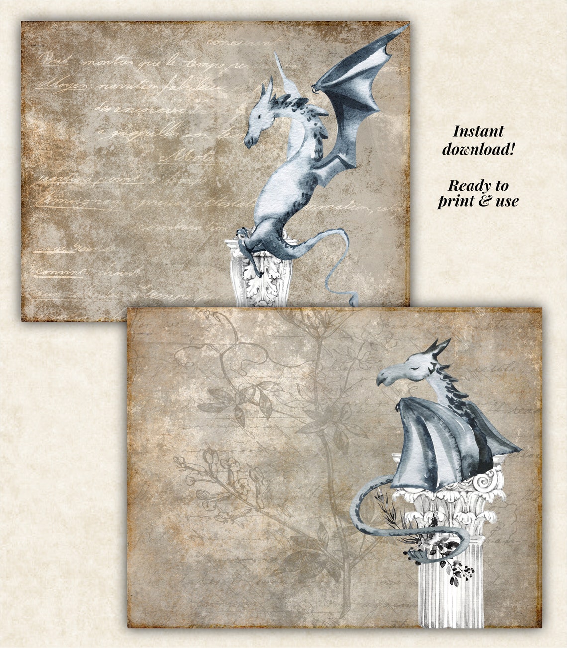 Playful Dragons Journal Pages Digital Dragon Papers - Etsy