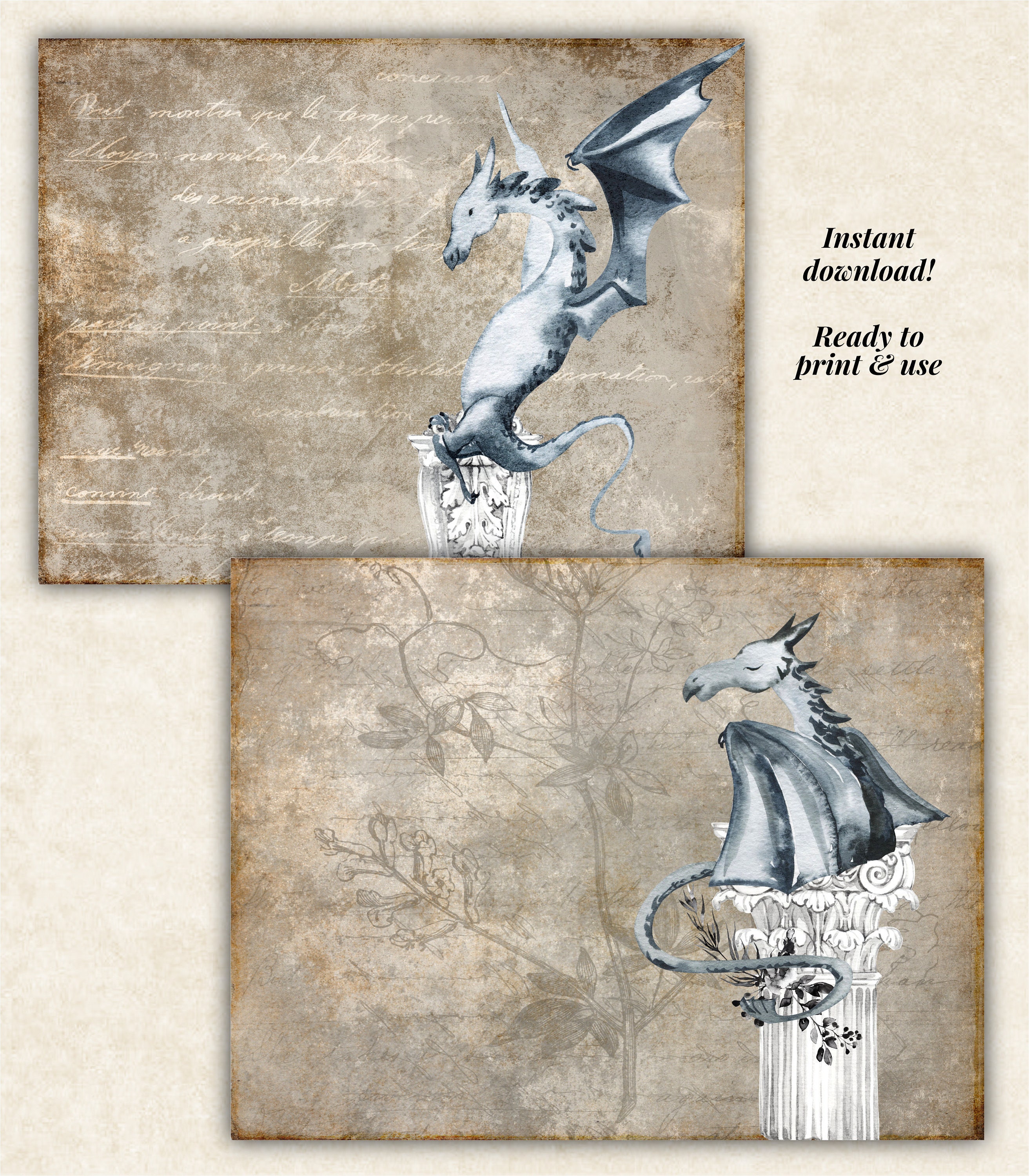 Playful Dragons Journal Pages, Digital Dragon Papers, Printable Dragon ...