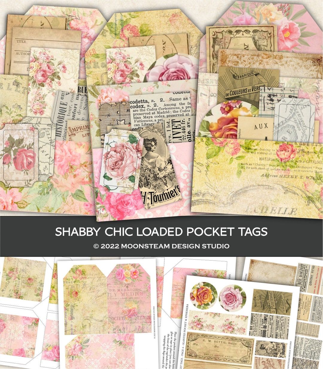 Vintage Florals Loaded Pocket Tags, Spring Junk Journal Kit, Printable ...