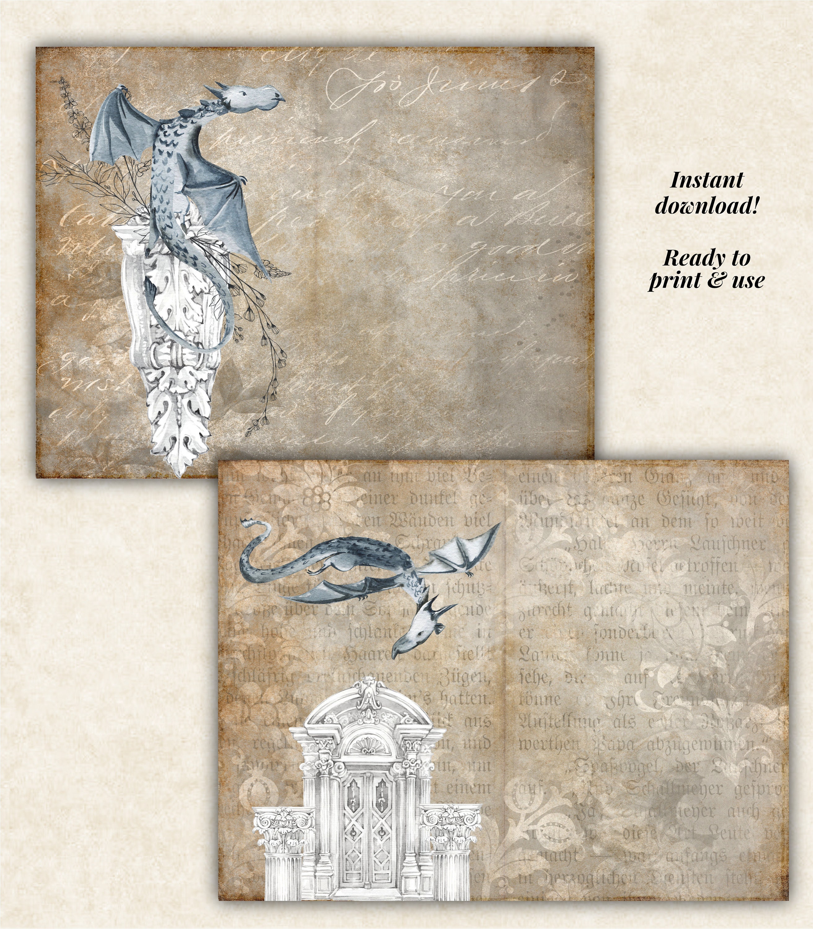 Playful Dragons Journal Pages, Digital Dragon Papers, Printable Dragon ...