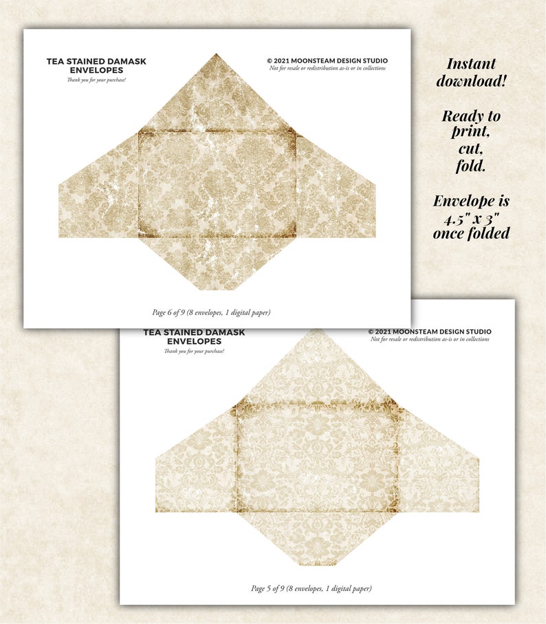 Tea Stained Damask Envelopes Damask Ephemera Printable - Etsy