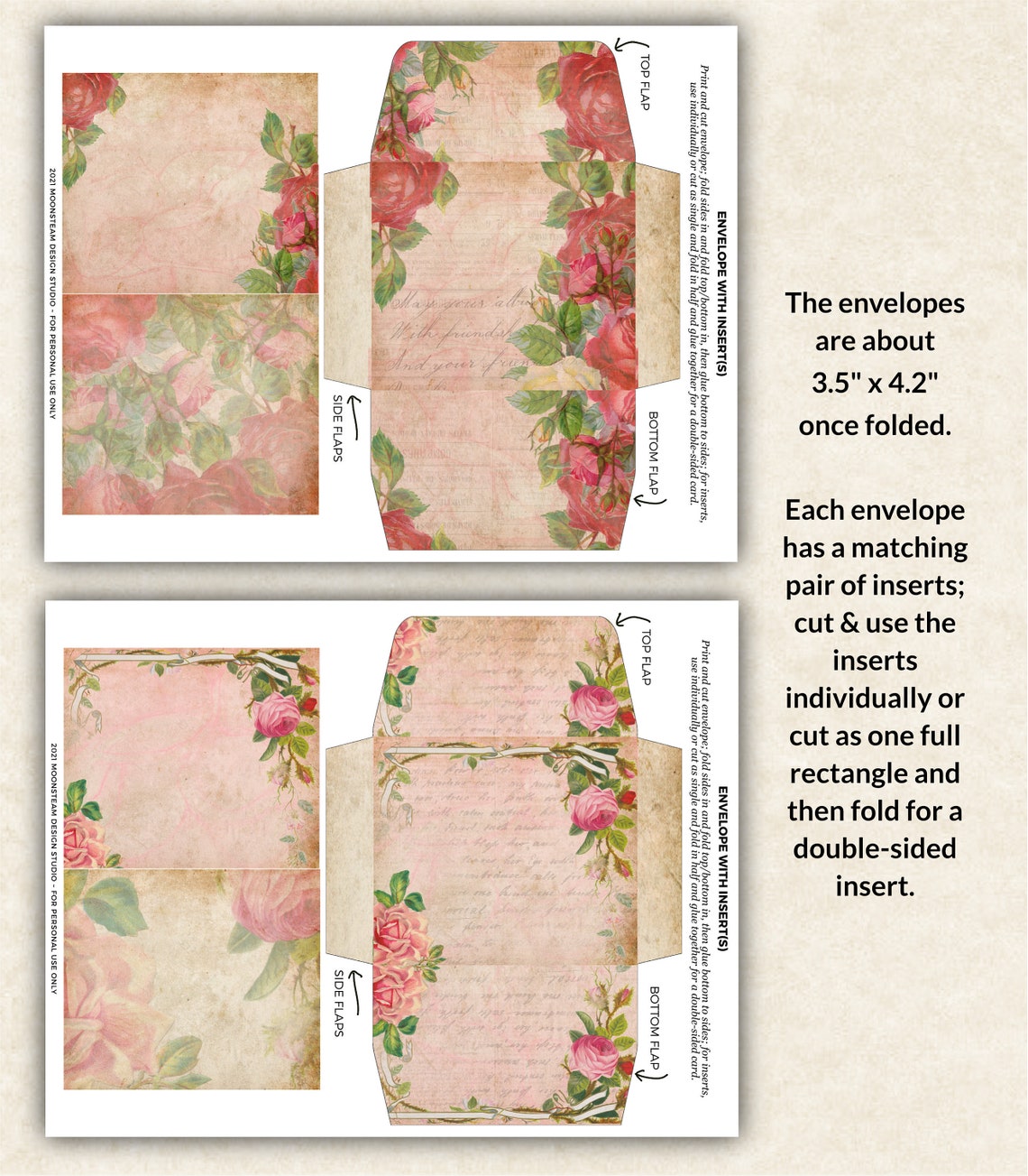 Junk Journal Envelopes With Inserts Rose Romance Envelopes - Etsy