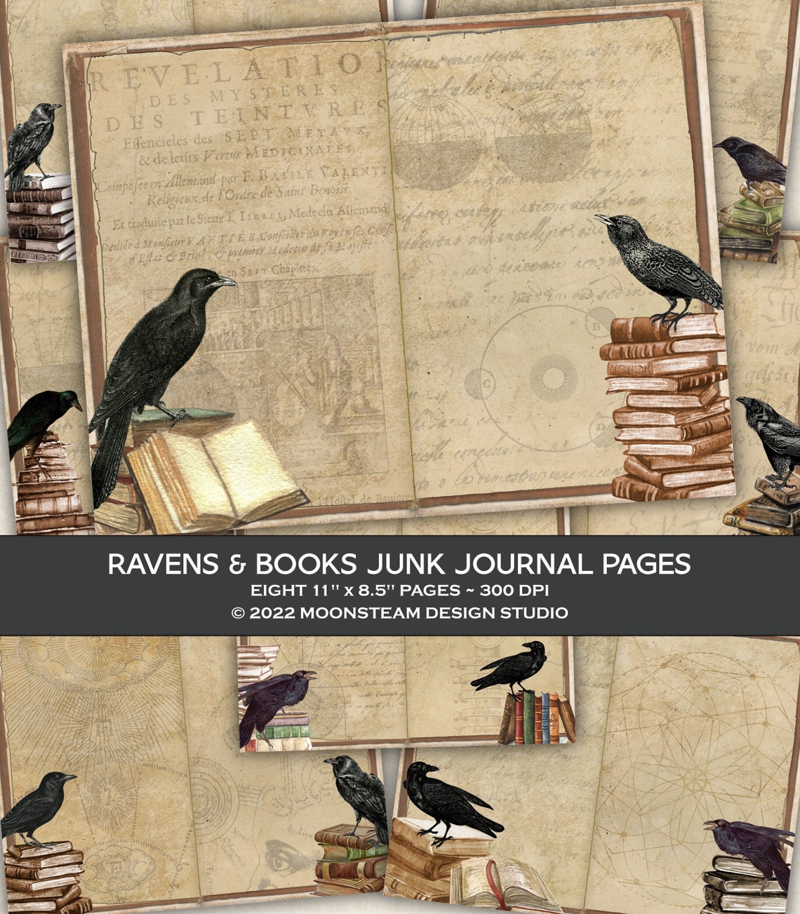 Ravens and Books Junk Journal Pages Gothic Digital Papers - Etsy