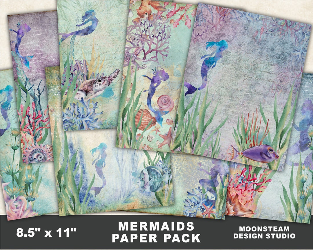 Mermaids Paper Pack, Enchanted Sea, Fantasy Digital Paper, Under the ...