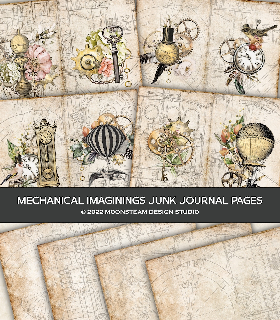 Steampunk Journal Pages, Mechanical Imaginings Junk Journal Kit ...