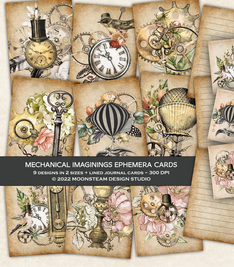 Mechanical Imaginings Ephemera Pack, Steampunk Ephemera Cards, Junk ...