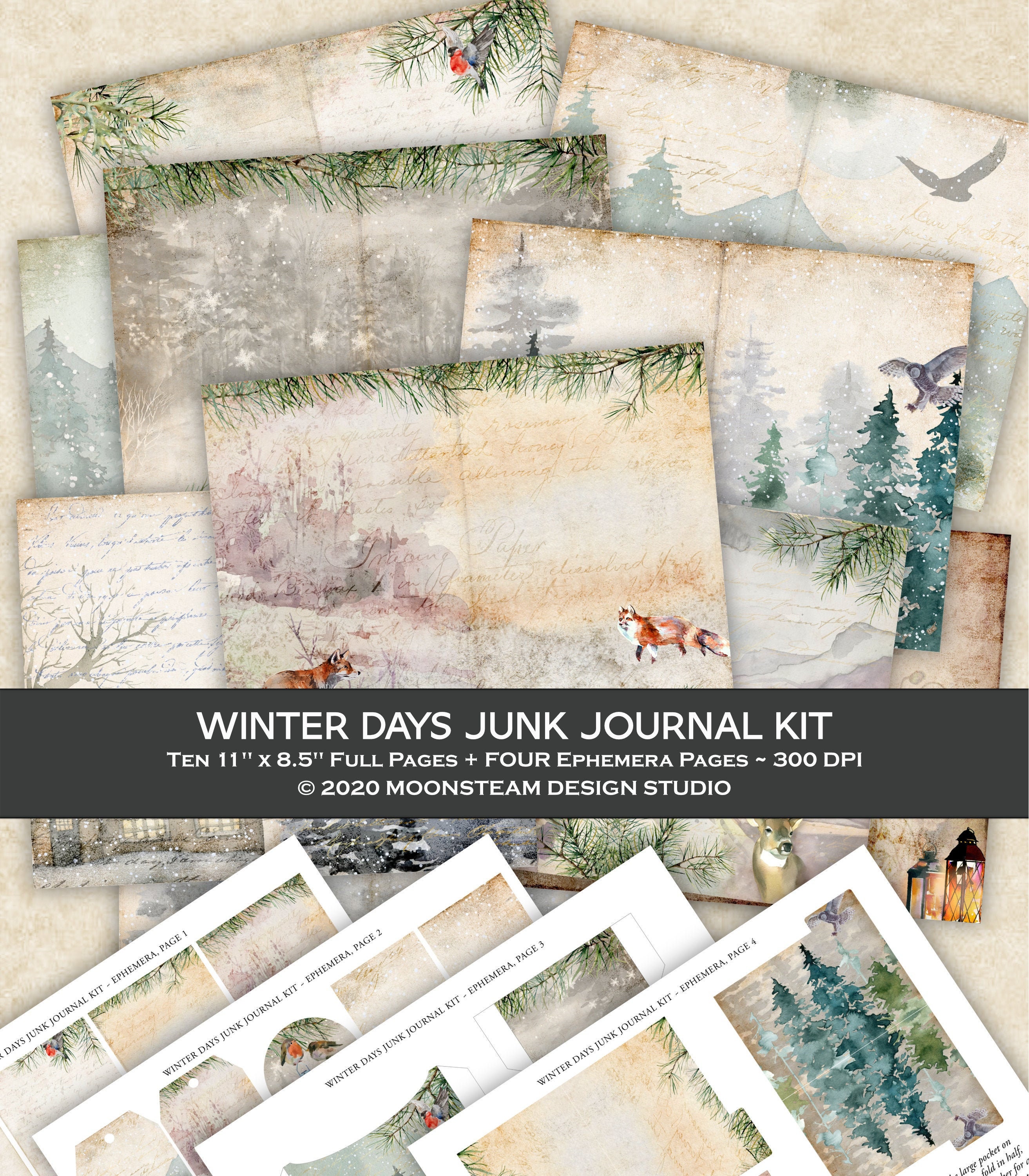 Winter Junk Journal Printable Kit Papers and Ephemera - Etsy