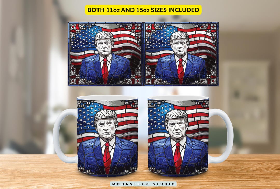 Stained Glass President Mug Sublimation Design, Patriotic Mug Wrap ...
