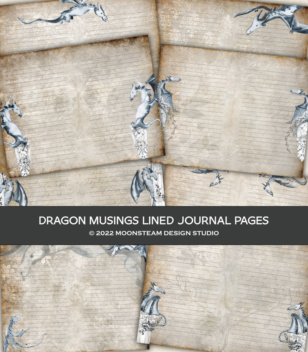 Playful Dragons Lined Journal Pages, Fantasy Printable (digital ...