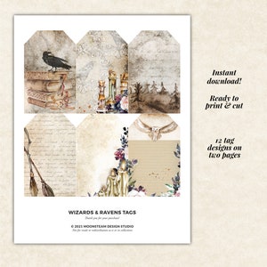 Wizards and Ravens Tags, Magical Collage Sheets, Wizarding Junk Journal ...
