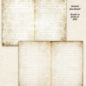 Tea Stained Damask Lined Junk Journal Pages, Tea Dyed Distressed ...