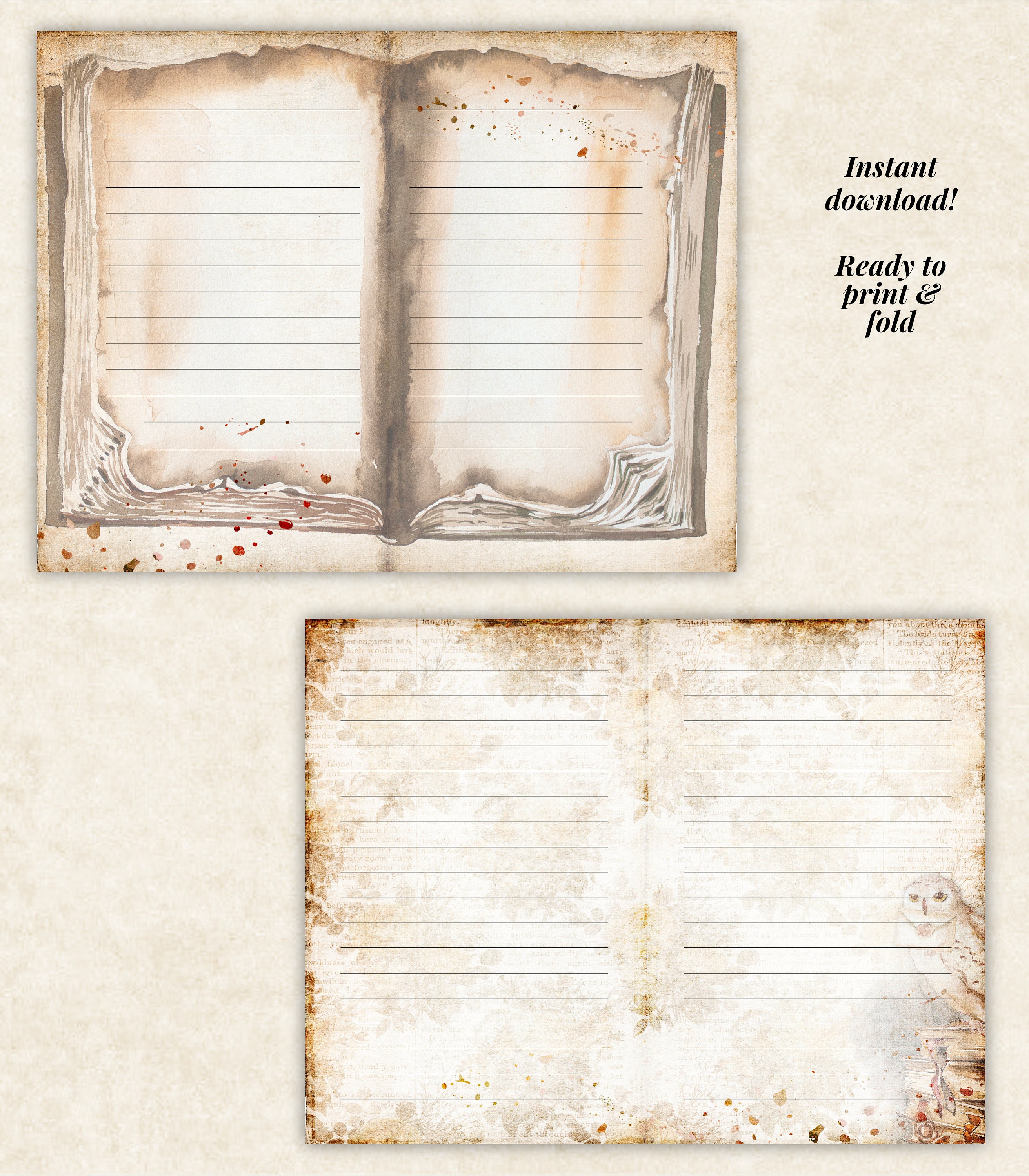 Wizards and Ravens Lined Junk Journal Pages, Distressed Digital Papers ...