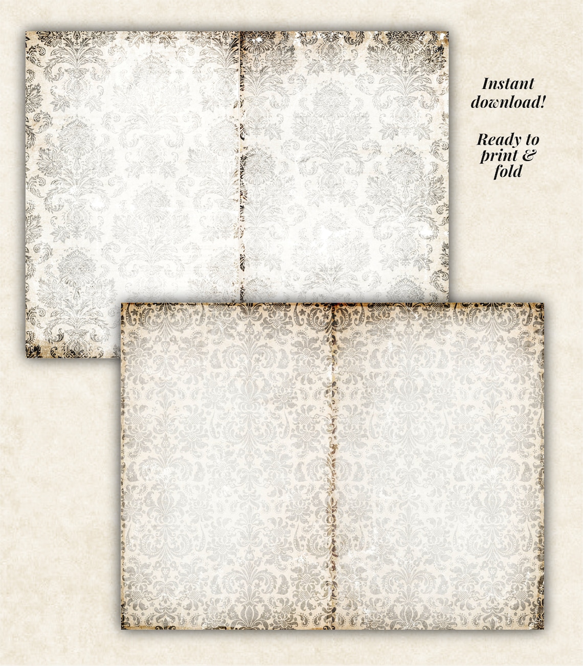 Black Shabby Damask Blank Junk Journal Pages, Gothic Digital Papers ...