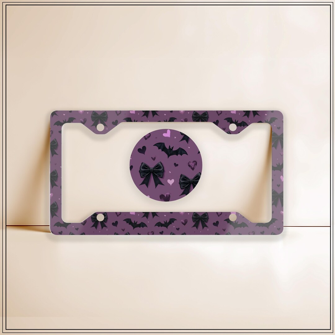 Lavender Goth License Plate Frame: Black Bows & Bats Car Accessory - Etsy