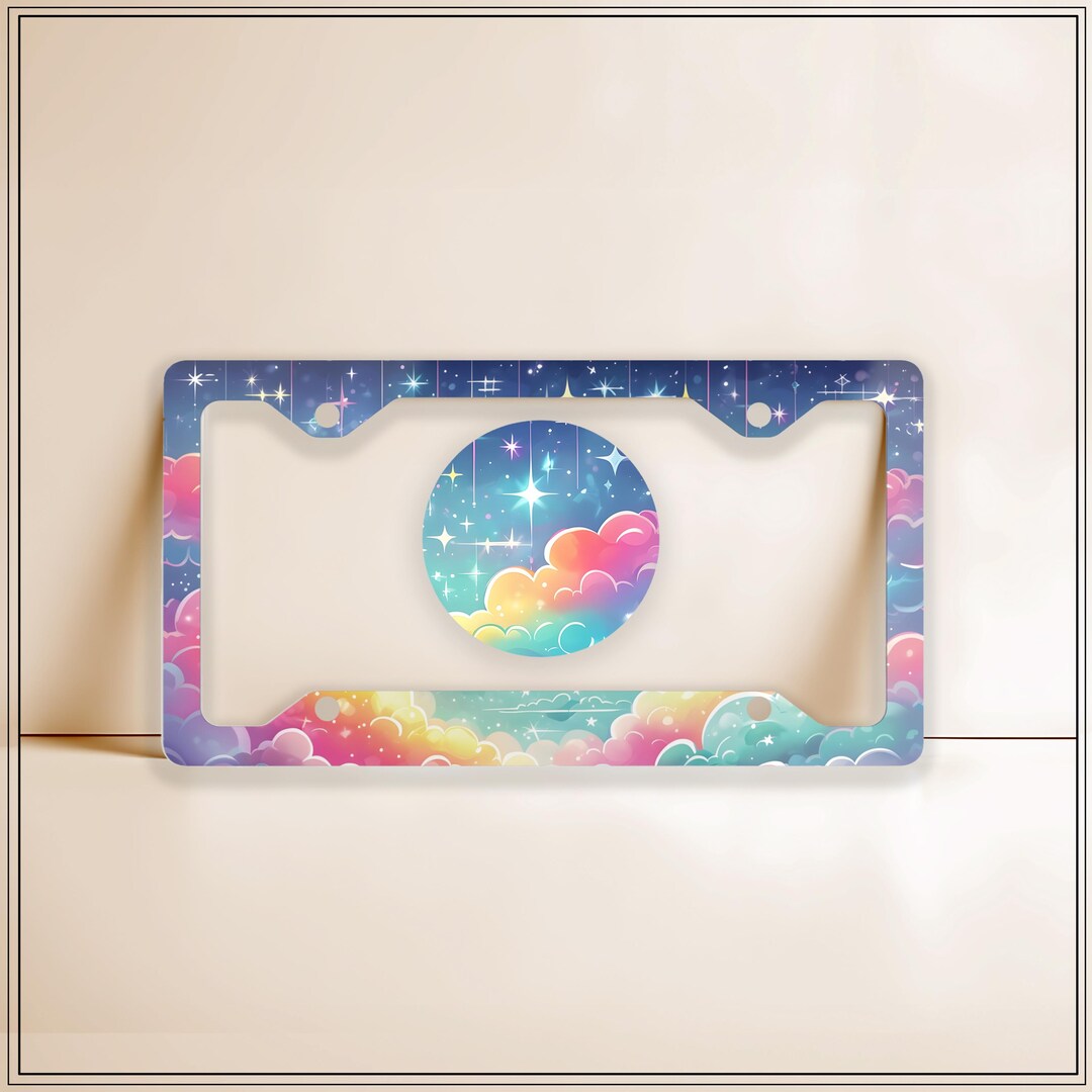 Celestial Stars and Clouds License Plate Frame: Shimmering Cosmic Car ...
