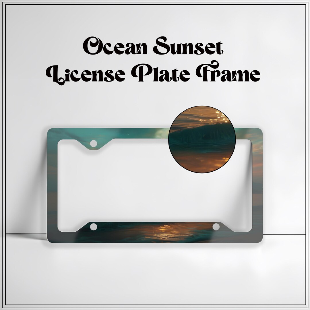 Ocean Sunset License Plate Frame, Turquoise & Golden Hue Design - Front ...