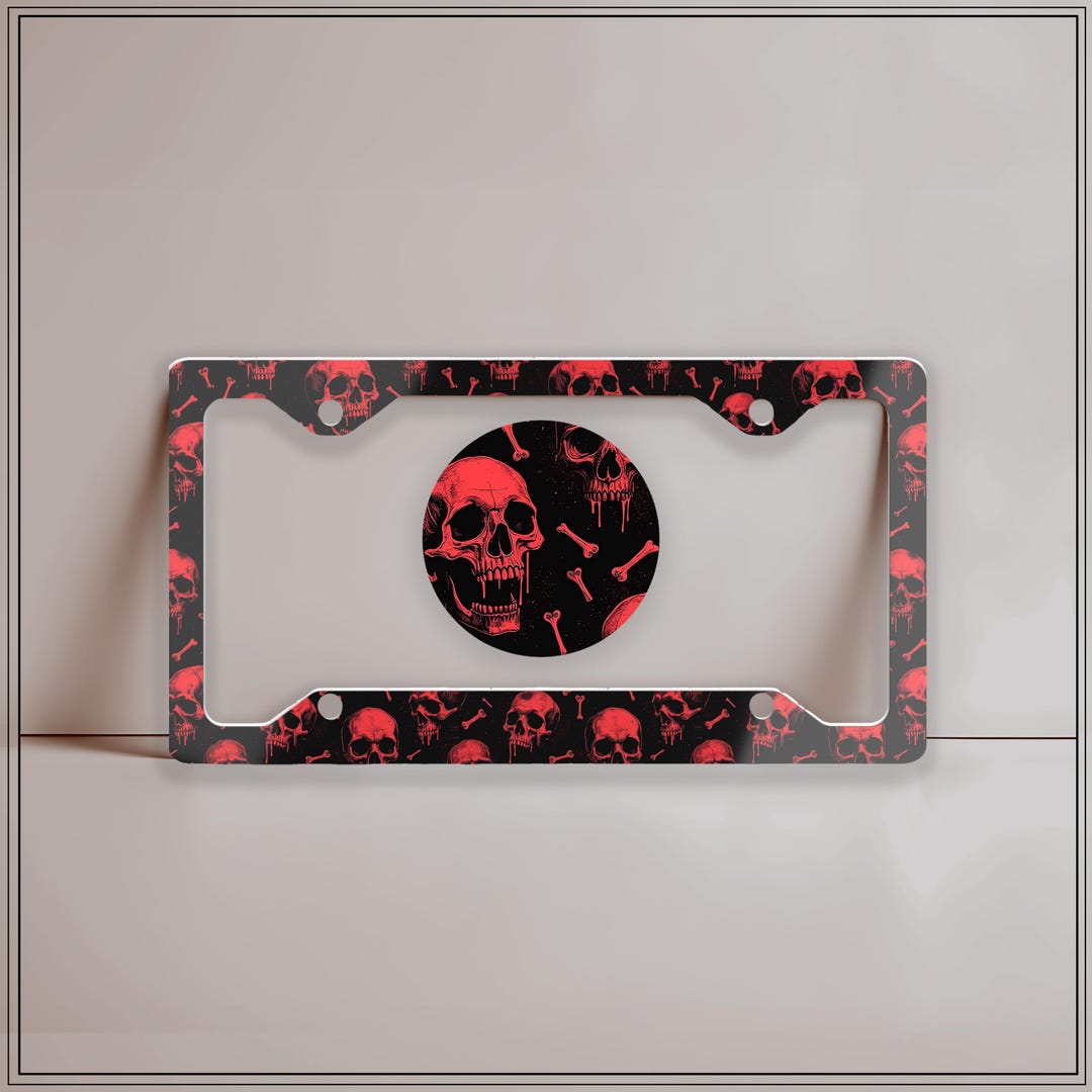 Gothic Blood Red Skulls Cute License Plate Frame Dark Car Accessories ...