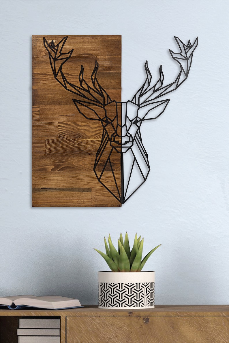 Deer Head Wall Art, Metal Deer Wall Decor, Wooden Deer Head for Deer ...