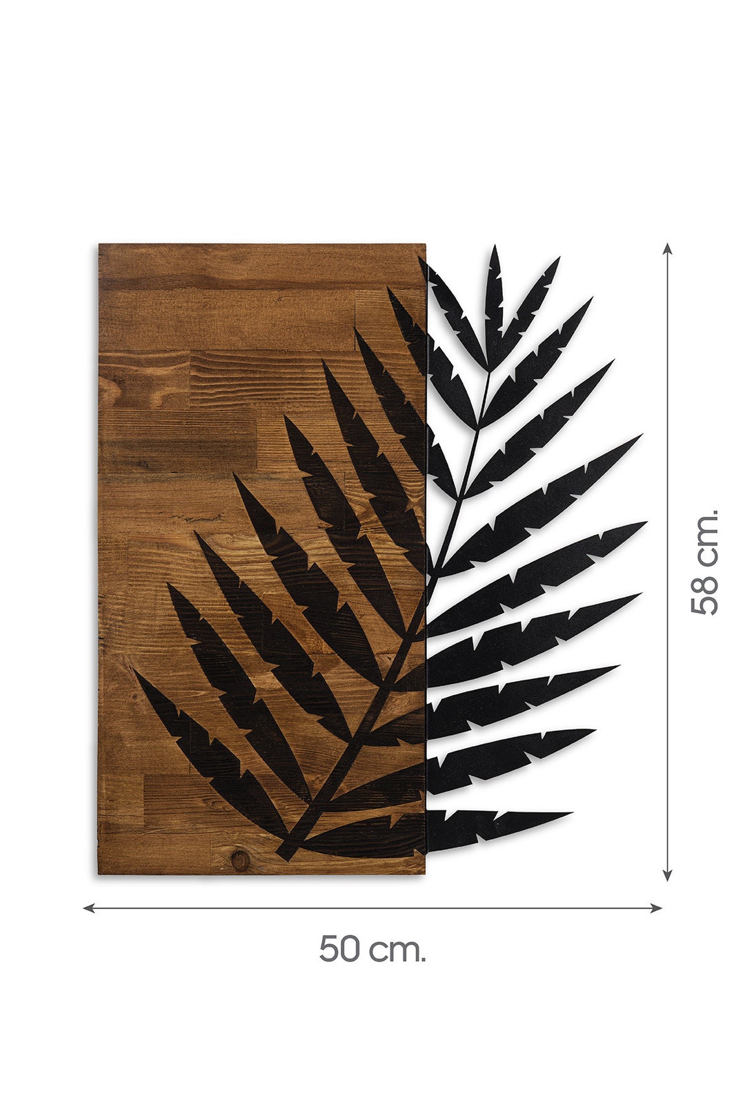 Fern Leaf Design Handcrafted Wooden Wall Art - Rustic Home Decor, 50cm ...