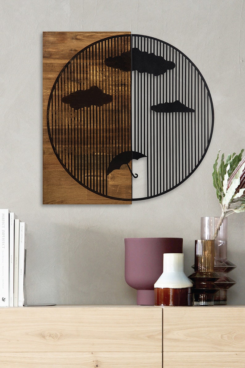 Abstract Rainy Day Metal Wall Art - Umbrella Wall Decor - 58x58cm Large ...