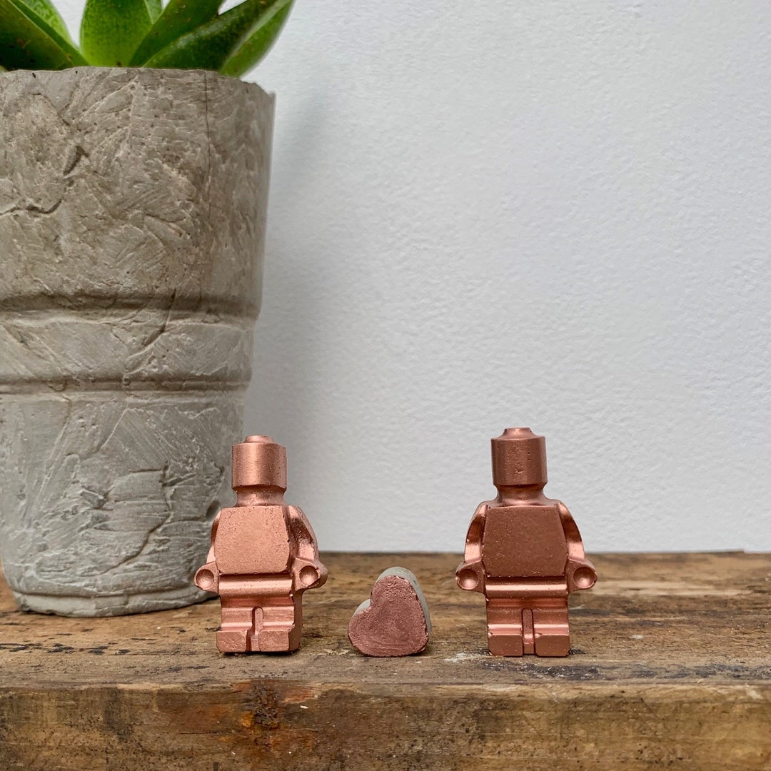 2 Handmade Concrete Copper Figures & Heart | Copper Anniversary Gift ...