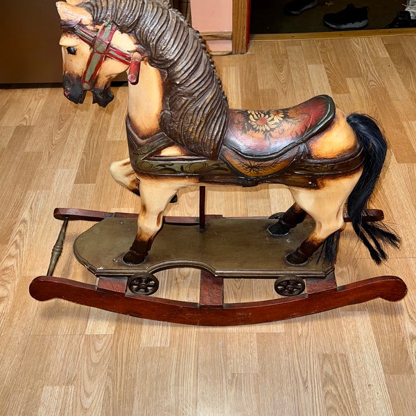 Antique Wooden Rocking Horse - Etsy