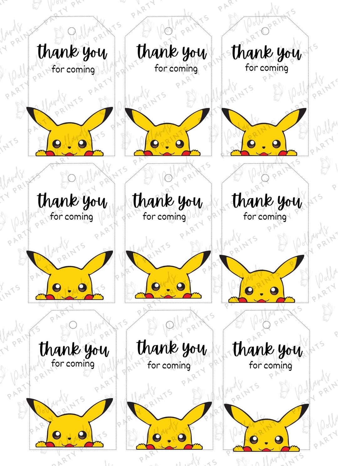 Pokemon, Pikachu, Official, Ash, Professor Oak, Evie, Thanks for Coming Gift Tags - Etsy