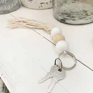 Boho Keychain, Wood Bead Keychain, Natural Keychains, Boho Key Fob ...