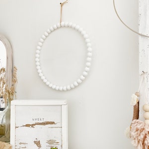 Large White Wreath, Hoop Wreath, Wood Bead Wreath, Everyday Wreath ...