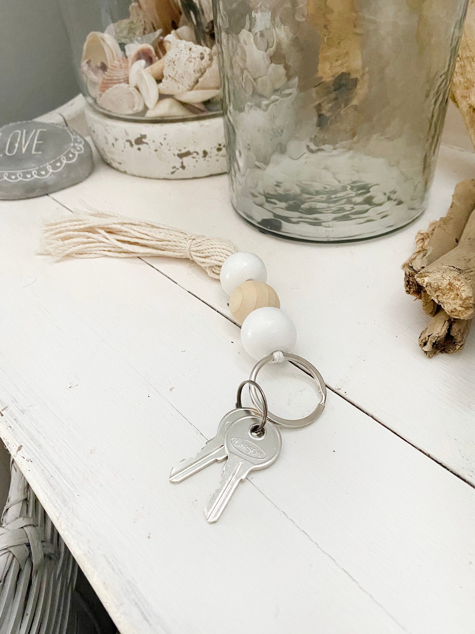 Boho Keychain, Wood Bead Keychain, Natural Keychains, Boho Key Fob ...
