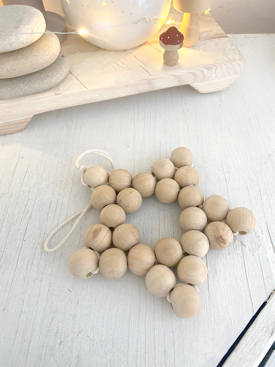 Wood Bead Home Decor, Wood Bead Star Garland, Decorative Beads, Boho ...