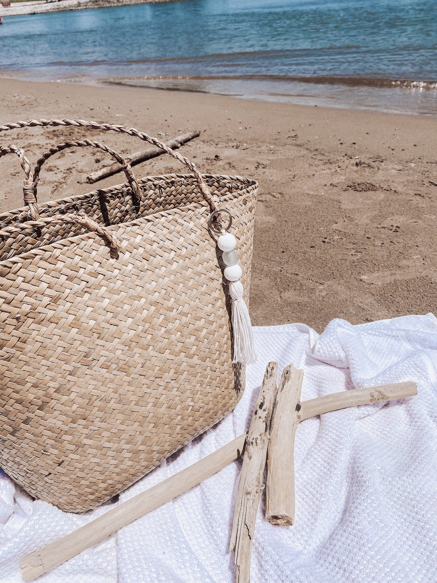 Boho Keychain Wood Bead Keychain Natural Keychains Boho Key | Etsy