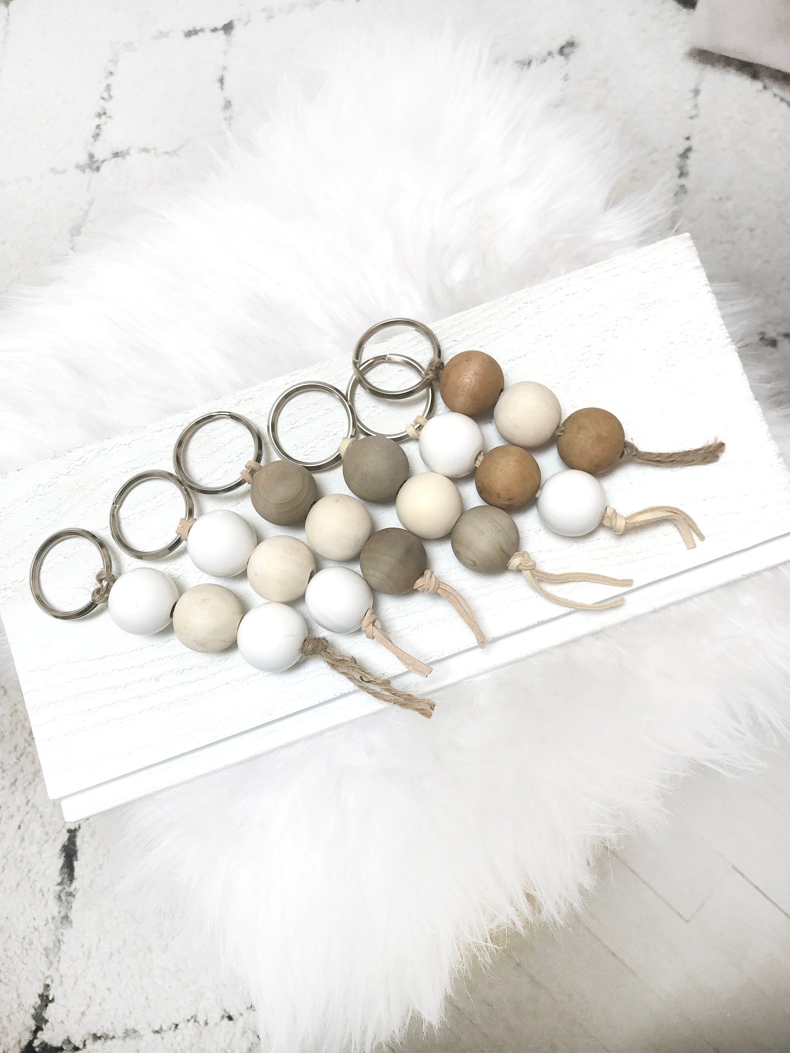 Boho Keychain Beach House Gift Wood Bead Keychains Beaded - Etsy