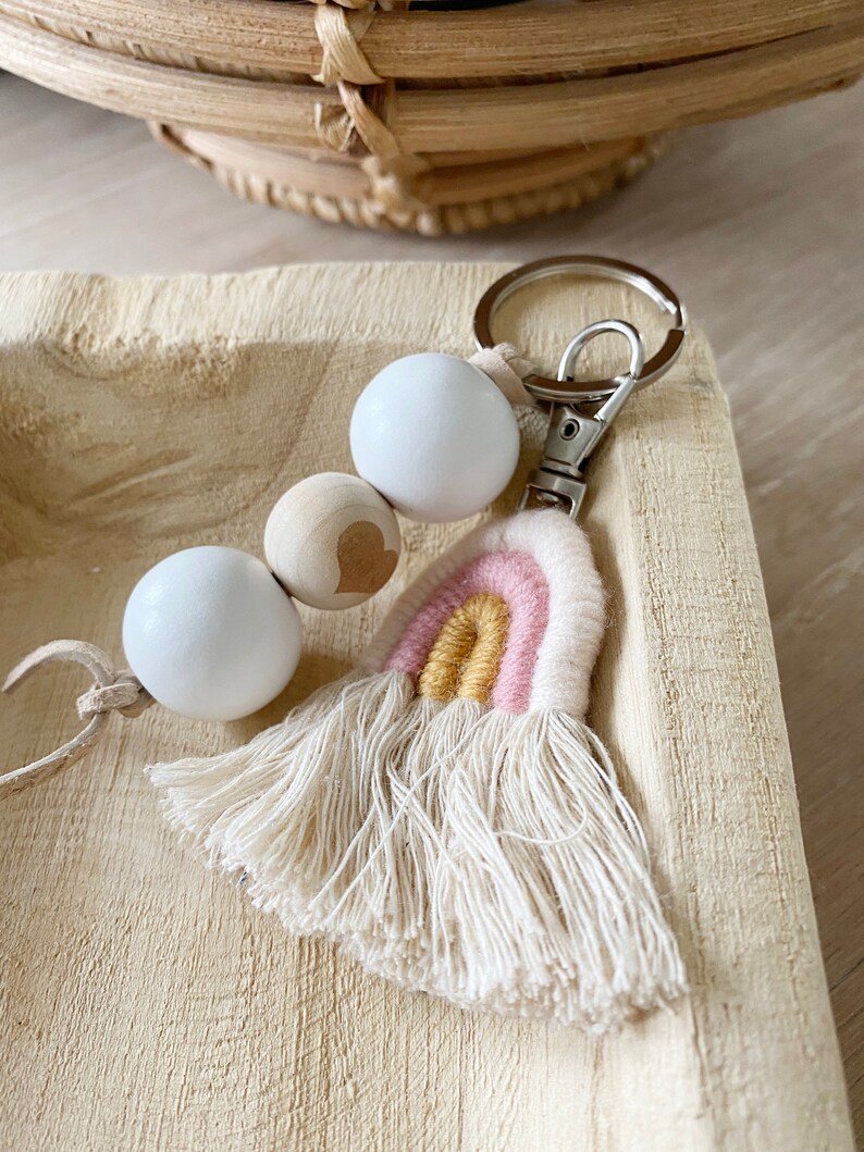 Rainbow Wood Bead Keychain Wood Bead Key Fob Boho Rainbow | Etsy