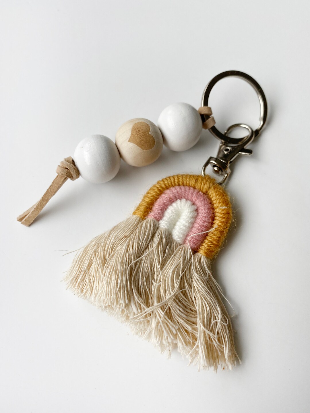 Rainbow Wood Bead Keychain Wood Bead Key Fob Boho Rainbow - Etsy