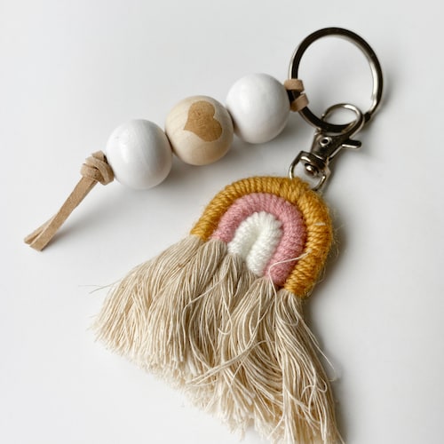 Rainbow Wood Bead Keychain Wood Bead Key Fob Boho Rainbow - Etsy