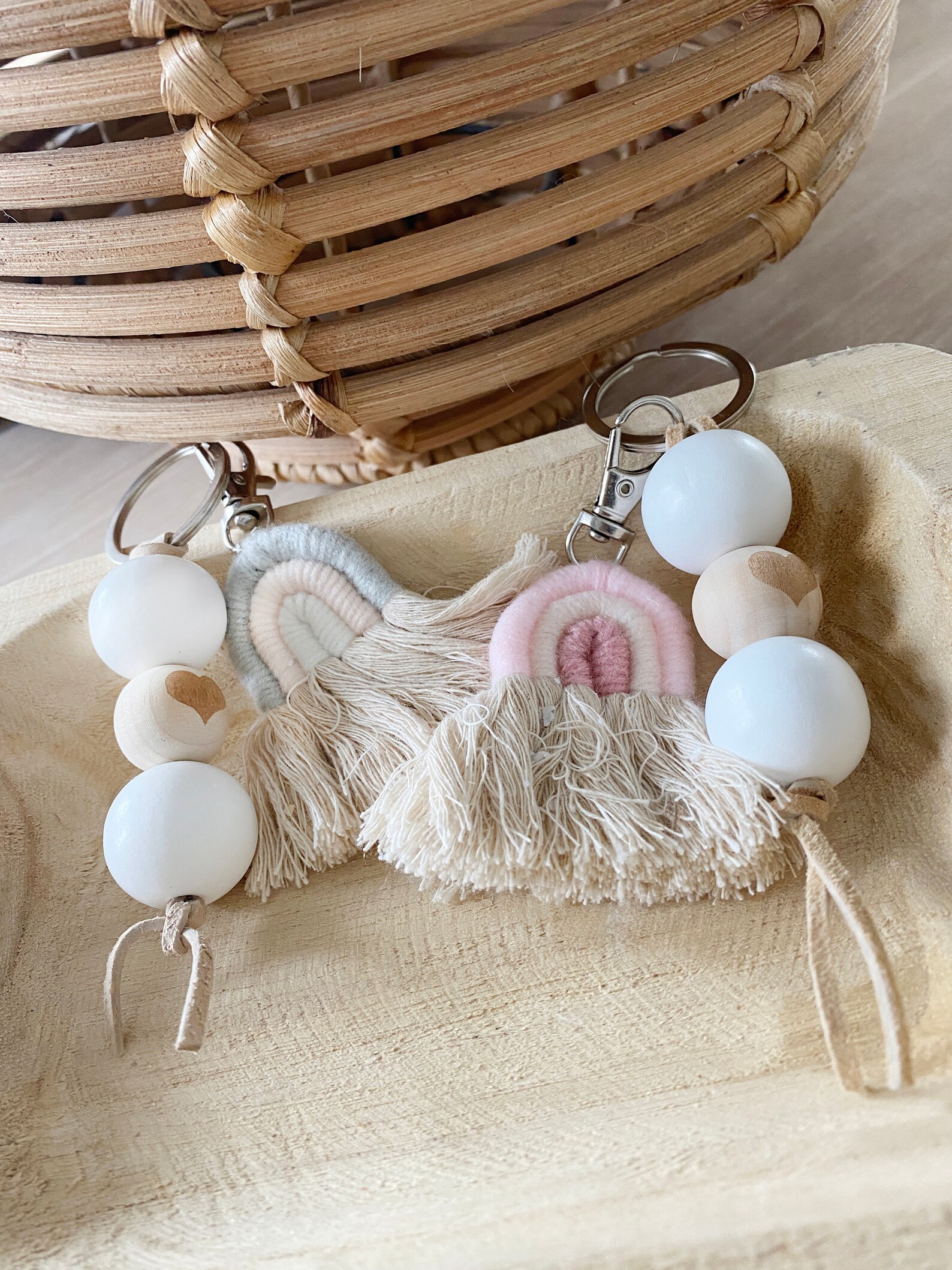 Rainbow Wood Bead Keychain Wood Bead Key Fob Boho Rainbow | Etsy