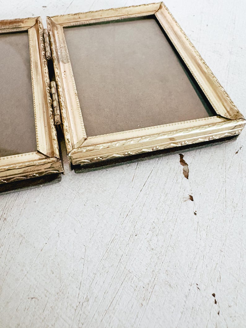 Vintage Hinged Double Folding Gold Picture Frame, Antique Gold Frame ...