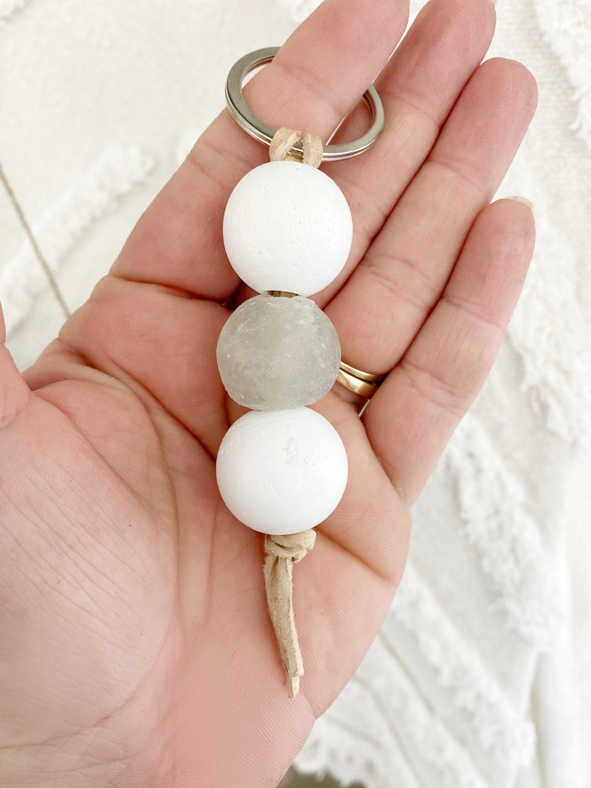 Sea Glass Bead Keychain Wood Bead Key Fob Boho Accessories | Etsy