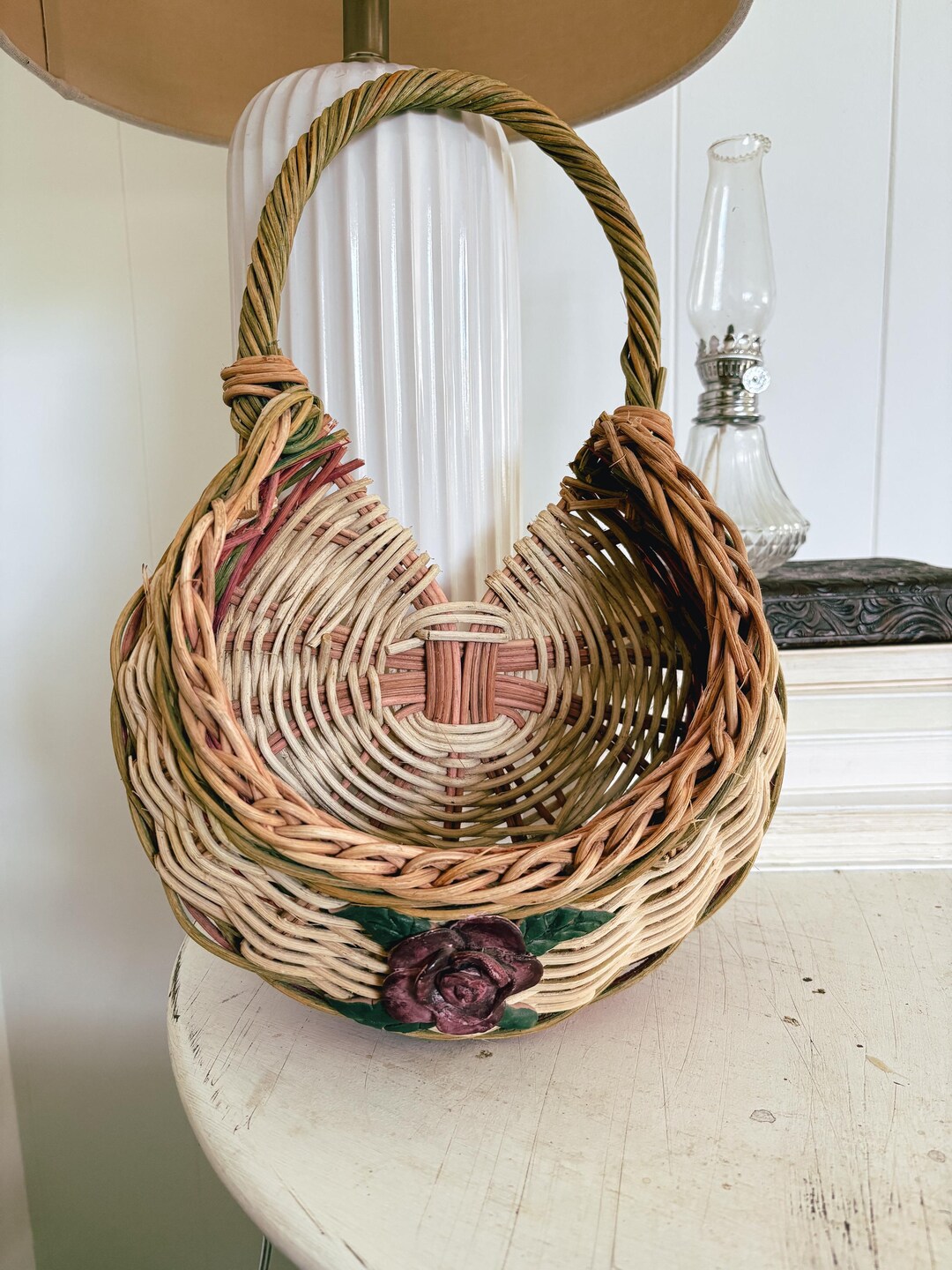 Primitive Large Wall Basket, Front Door Basket, Woven Warm Natural With ...