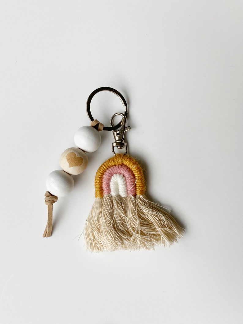 Rainbow Wood Bead Keychain Wood Bead Key Fob Boho Rainbow | Etsy
