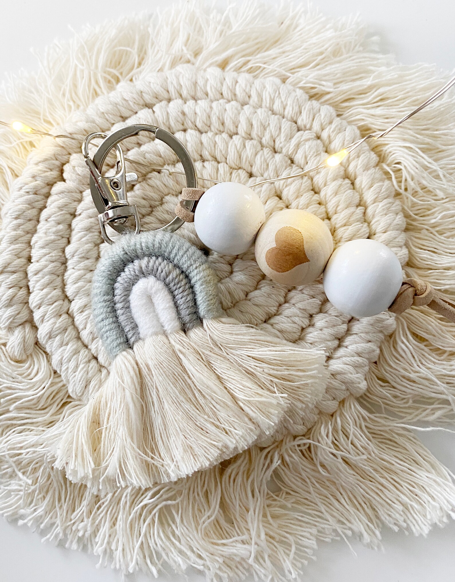 Rainbow Wood Bead Keychain Wood Bead Key Fob Boho Rainbow | Etsy