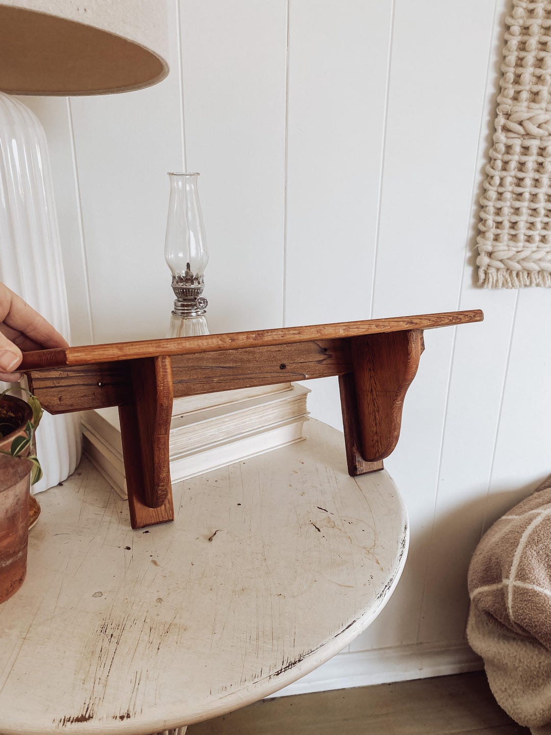 Wood Shelf Curved Brackets, Vintage Home Wall Decor Wooden Shelf, Small ...