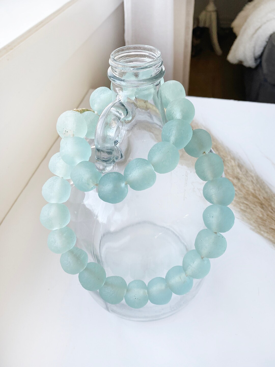Sea Glass Garland Custom Sea Glass Decor Coastal Living Decor Boho Garland Beach Glass Beads Beach House Living Etsy